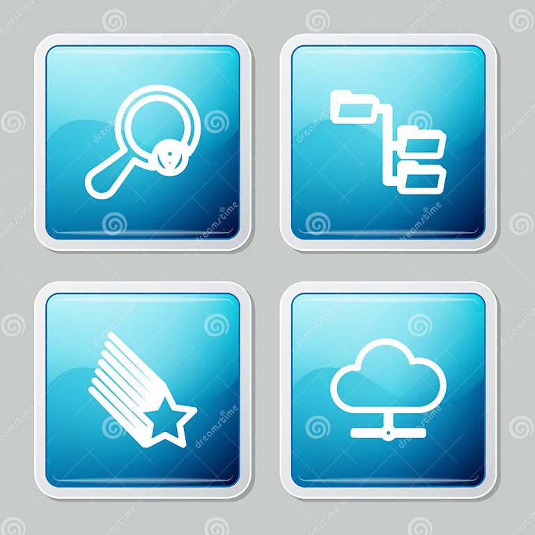 Set Line Search Location Folder Tree Falling Star And Network Cloud Connection Icon Vector