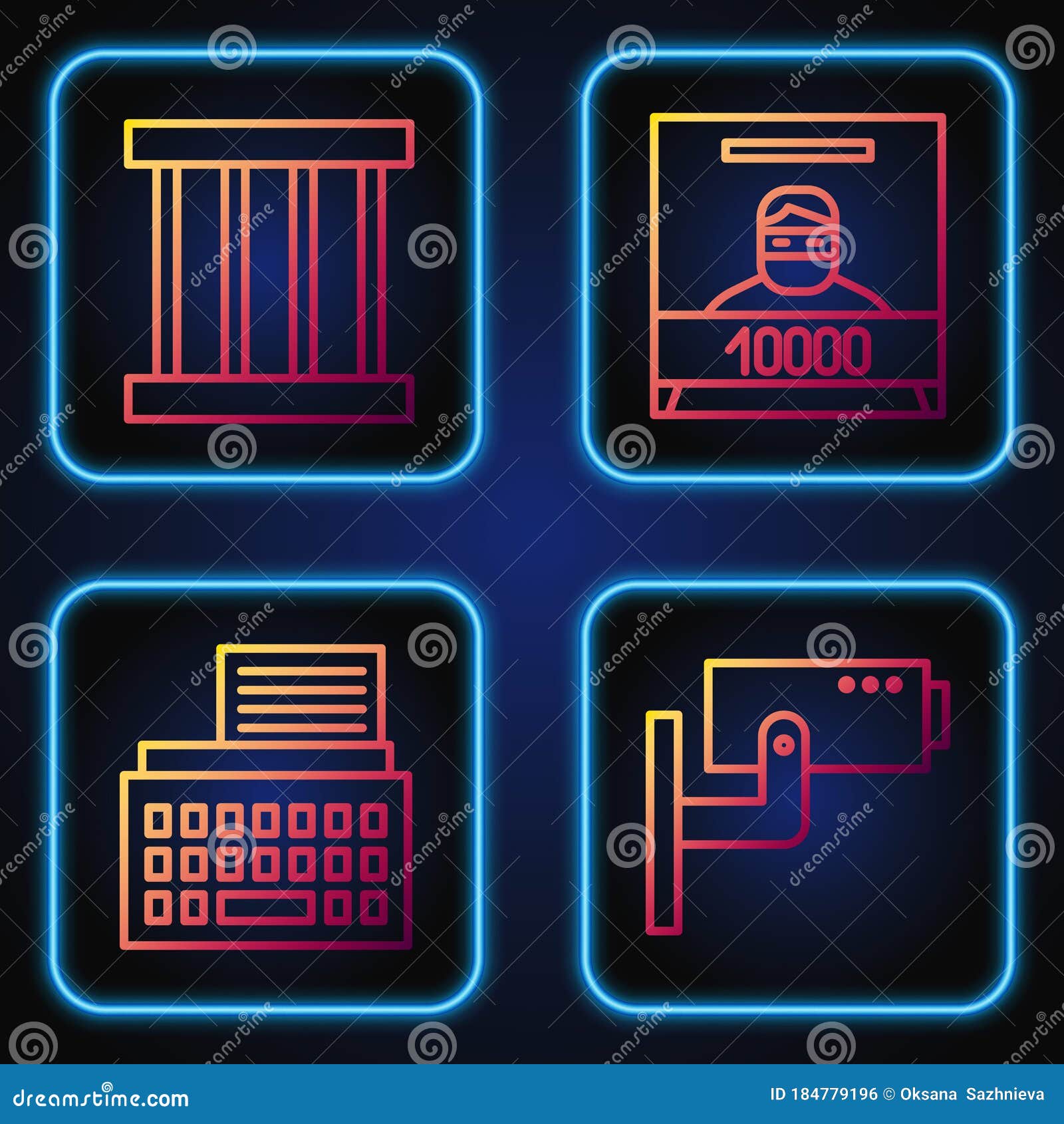 Set Line Security Camera, Retro Typewriter, Prison Window and Wanted ...