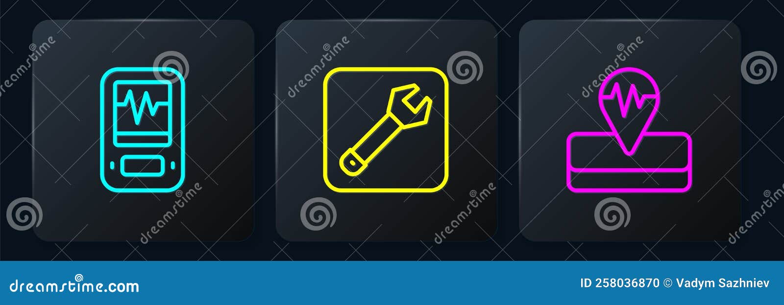 Set Line Seismograph, Earthquake and Wrench Spanner. Black Square ... Set Line Seismograph, Earthquake and Wrench Spanner. Black Square ...