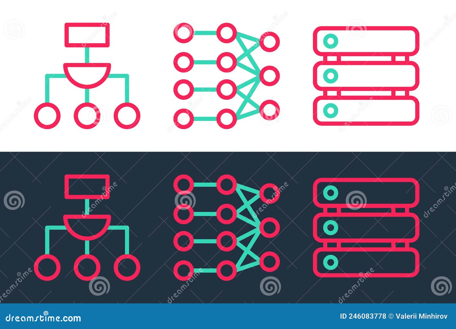 Set Line Server Data Algorithm And Neural Network Icon Vector Stock Vector Illustration Of 5647