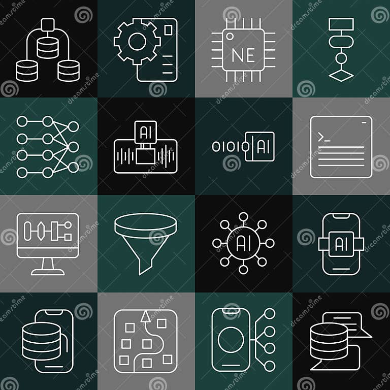 Set Line Server, Data, Artificial Intelligence AI, Web Developer Programming Code, Processor CPU ...