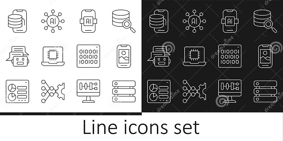 Set Line Server, Data, Mobile Phone, Artificial Intelligence AI ... Set Line Server, Data, Mobile Phone, Artificial Intelligence AI ...