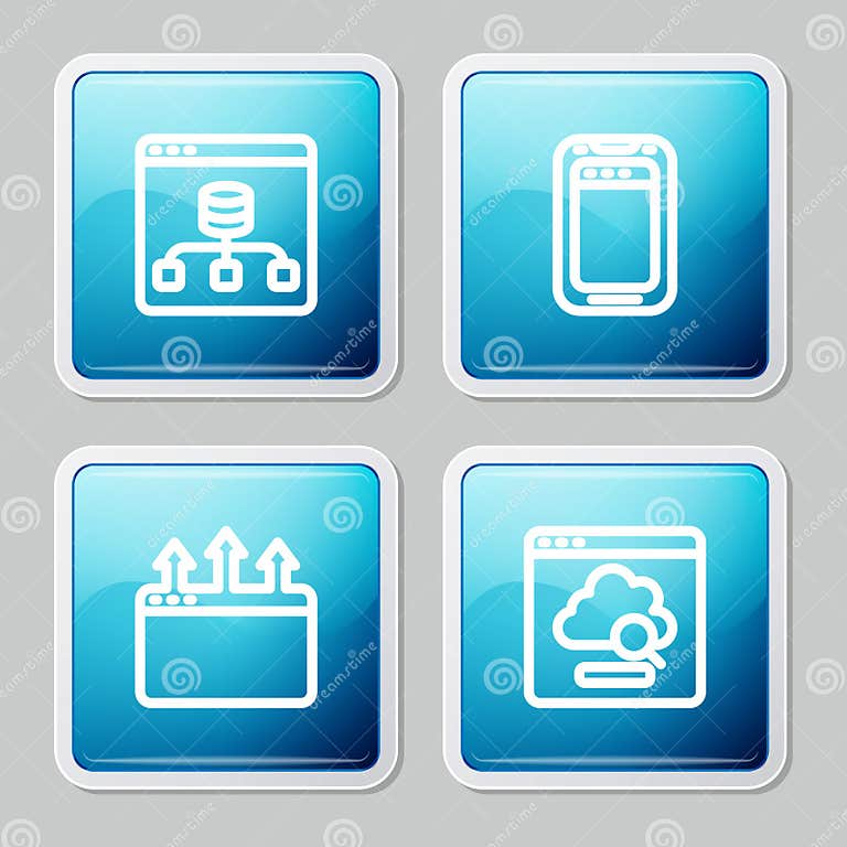 Set Line Server, Data, Mobile Phone, Browser Window and Cloud Technology Data Transfer Icon ...