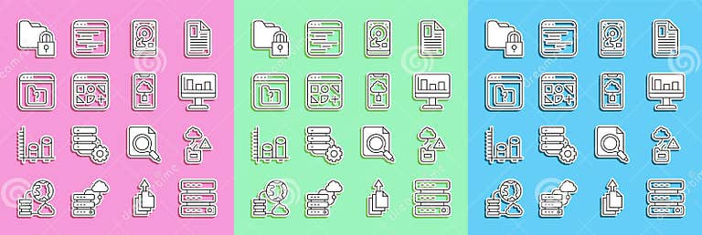 Set Line Server, Data, Web Hosting, Cloud Technology Data Transfer, Monitor with Graph Chart ...