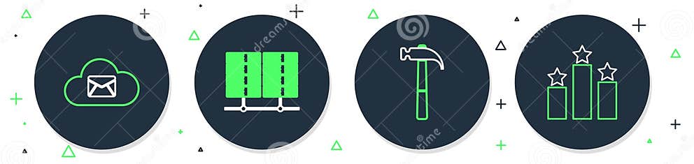 Set Line Server, Data, Web Hosting, Hammer, Cloud Mail Server and Ranking Star Icon. Vector ...