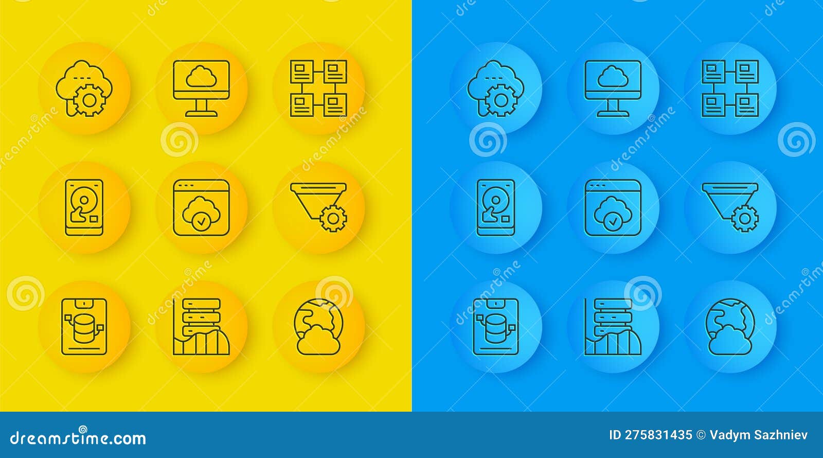 Set Line Server Data Web Hosting Hard Disk Drive Hdd Cloud Technology Data Transfer Social