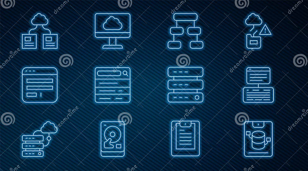 Set Line Server, Data, Web Hosting, Hierarchy Organogram Chart, Search Engine, Browser Window ...