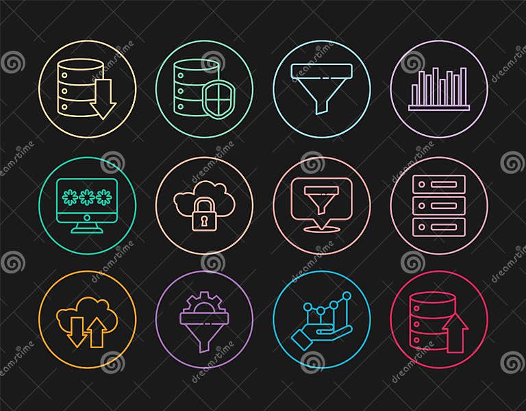 Set Line Server, Data, Web Hosting, Sales Funnel, Cloud Computing Lock ...