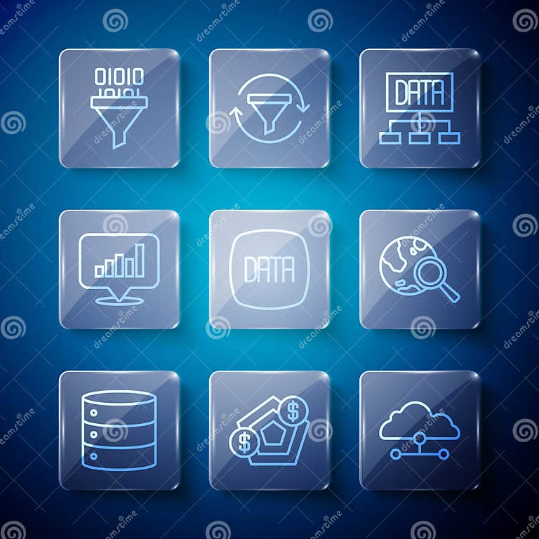 Set Line Server Financial Growth Network Cloud Connection Data Analysis Pie Chart 