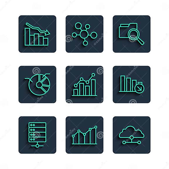 Set Line Server, Pie Chart Infographic, Network Cloud Connection, Search with Folder, Financial ...