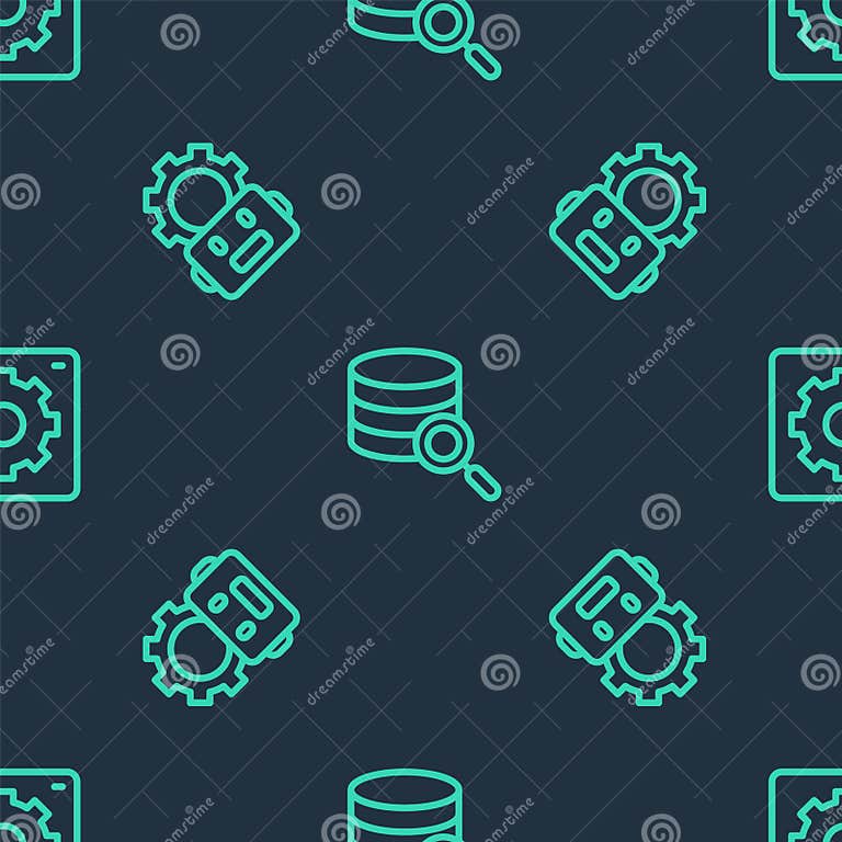 Set Line Server Robot Setting And Computer Api Interface On Seamless Pattern Vector Stock