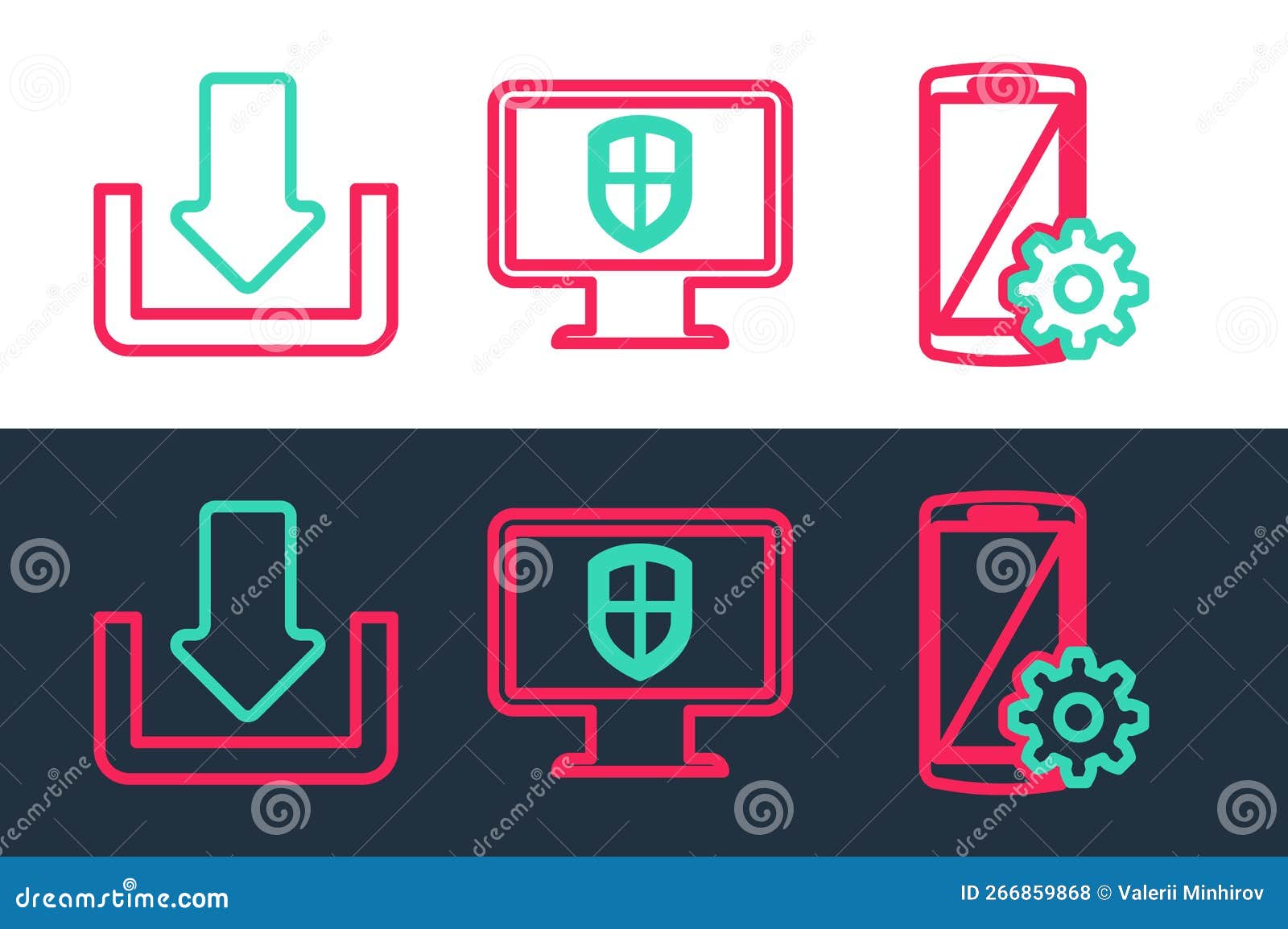 Set Line Setting on Smartphone, Download and Monitor and Shield Icon ...