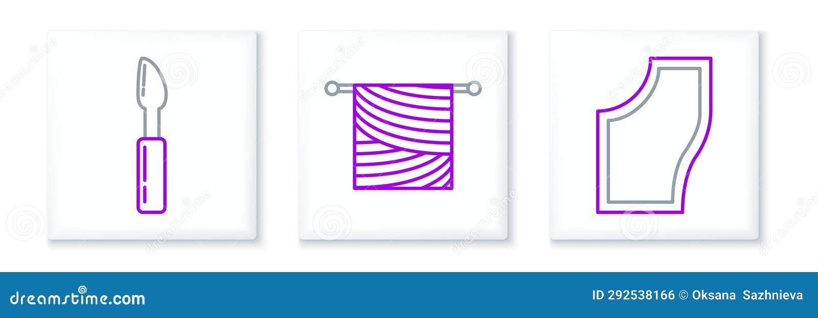 Set Line Sewing Pattern, Cutter Tool and Knitting Icon. Vector Stock ...