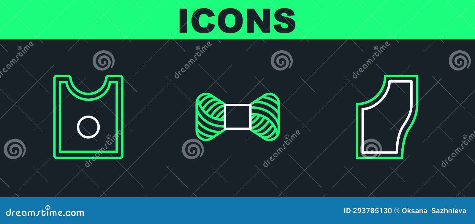 Set Line Sewing Pattern, and Thread on Spool Icon. Vector Stock Vector ...