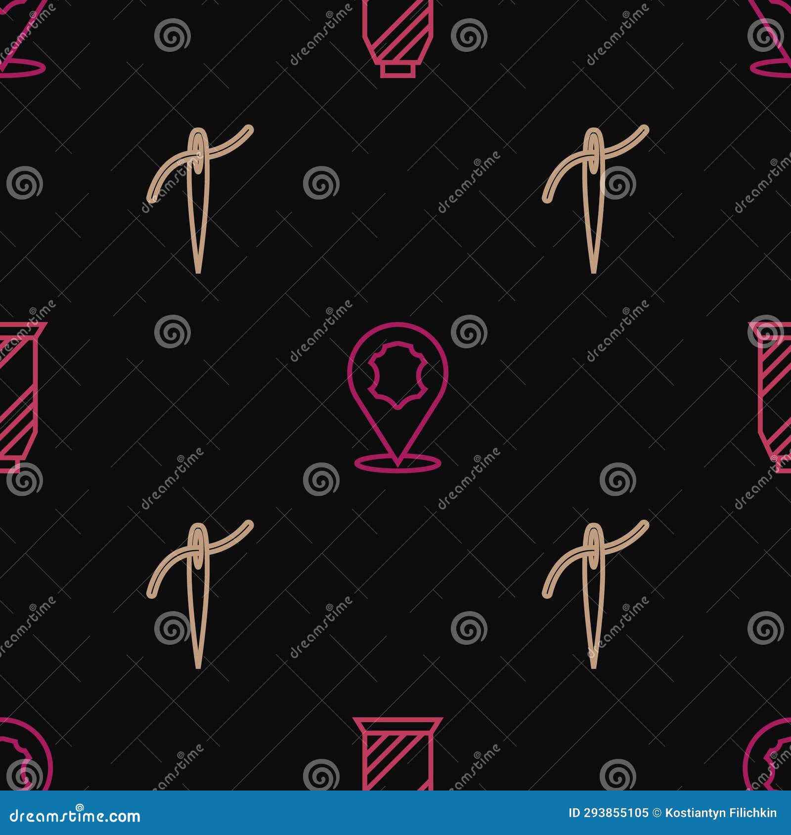 Set Line Sewing Thread on Spool, Needle with and Leather on Seamless Pattern. Vector Stock ...