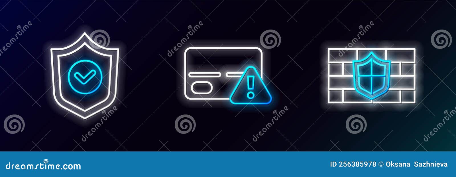 Set Line Shield with Brick Wall, Check Mark and Credit Card Icon ...