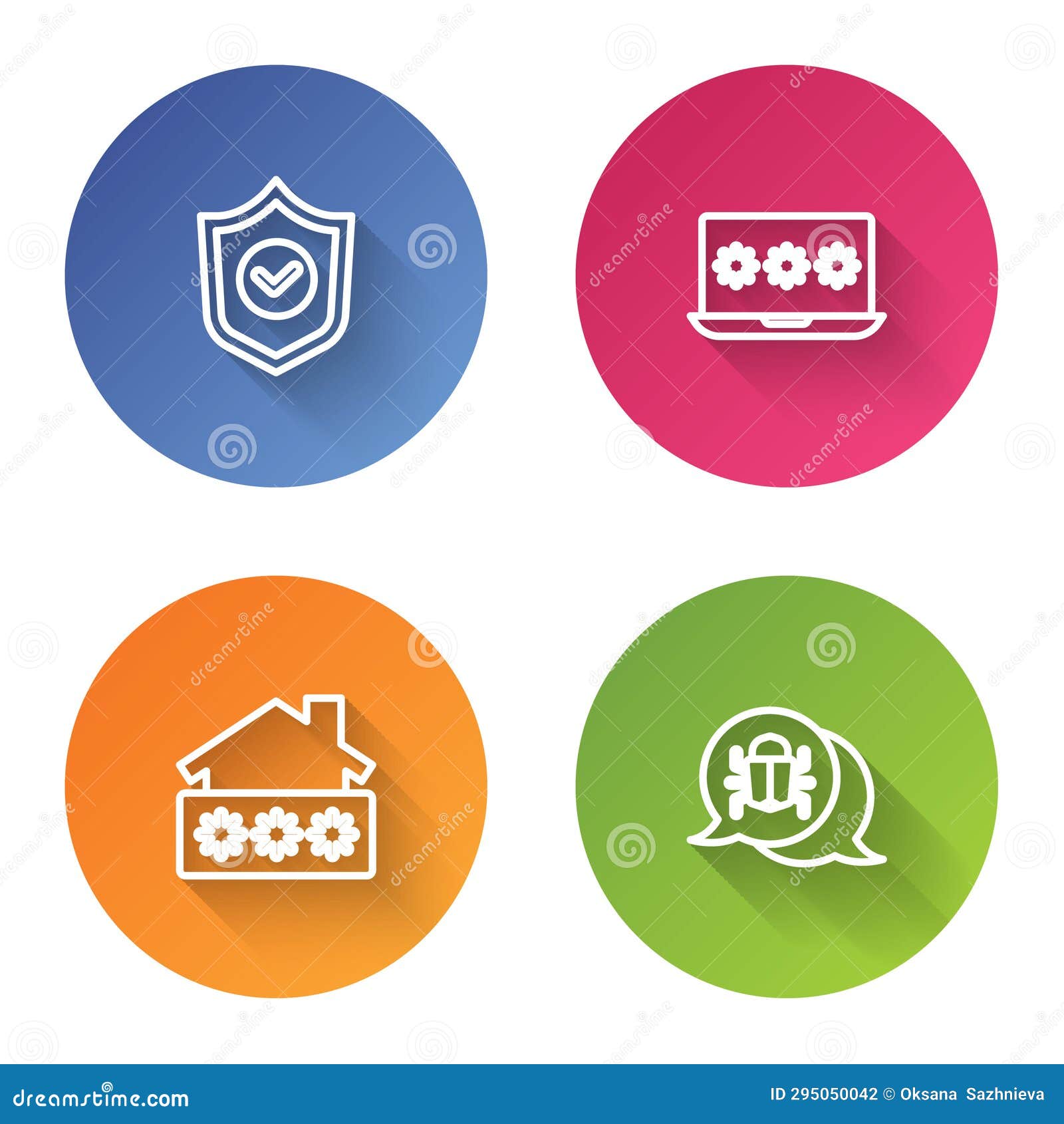 Set Line Shield with Check Mark, Laptop Password, House and System Bug ... Set Line Shield with Check Mark, Laptop Password, House and System Bug ...