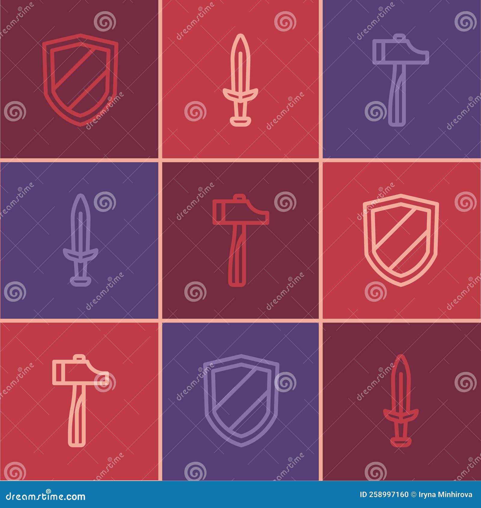 Set Line Shield, Hammer and Medieval Sword Icon. Vector Stock Vector ...