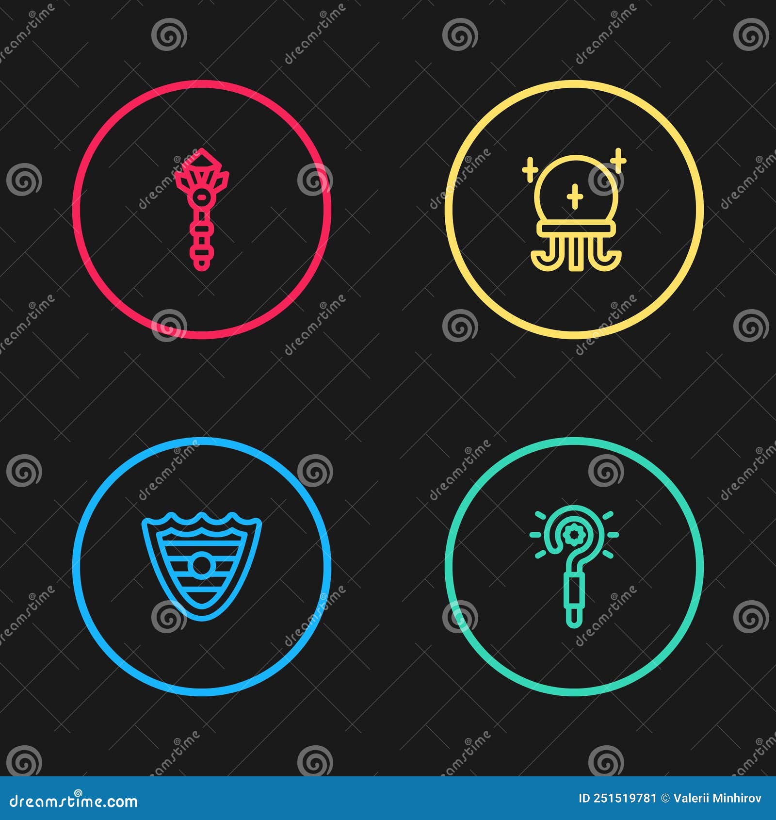Set Line Shield, Magic Wand, Ball and Icon. Vector Stock Vector ...