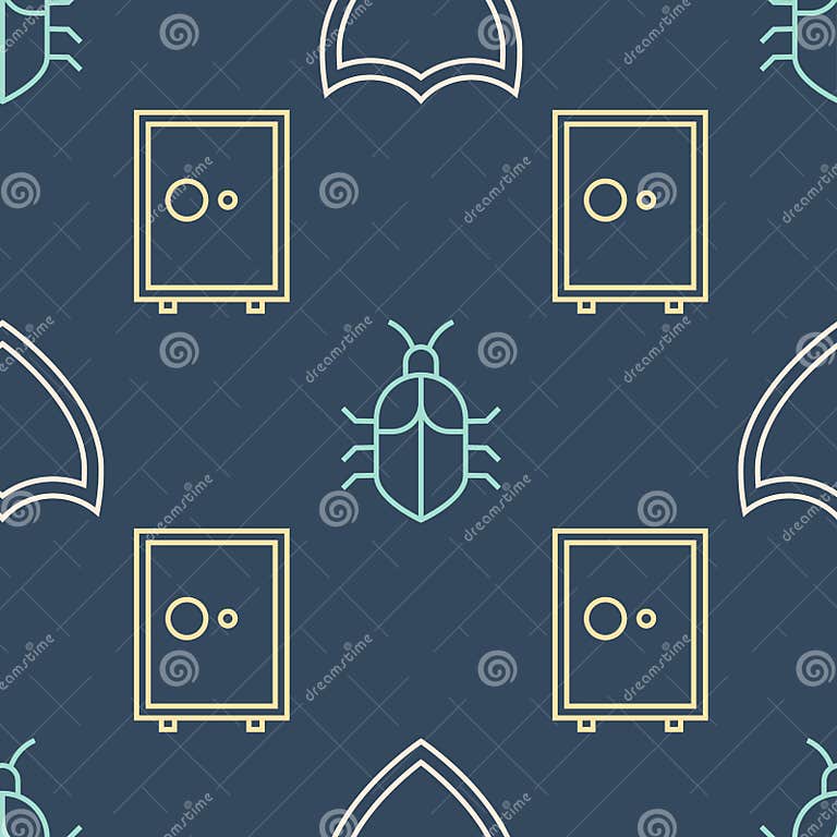Set Line Shield, Safe and System Bug Concept on Seamless Pattern ... Set Line Shield, Safe and System Bug Concept on Seamless Pattern ...