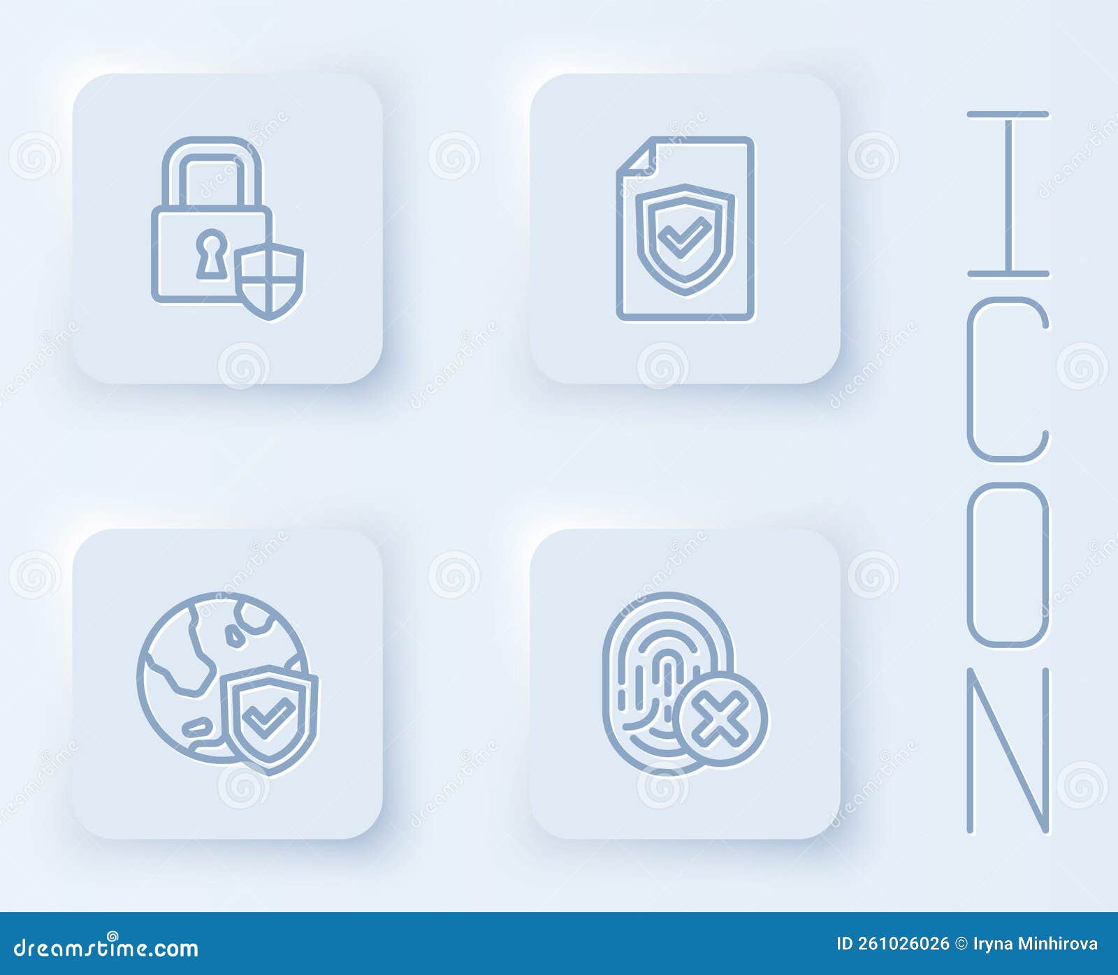 Set Line Shield Security with Lock, Contract Shield, World Globe and ...