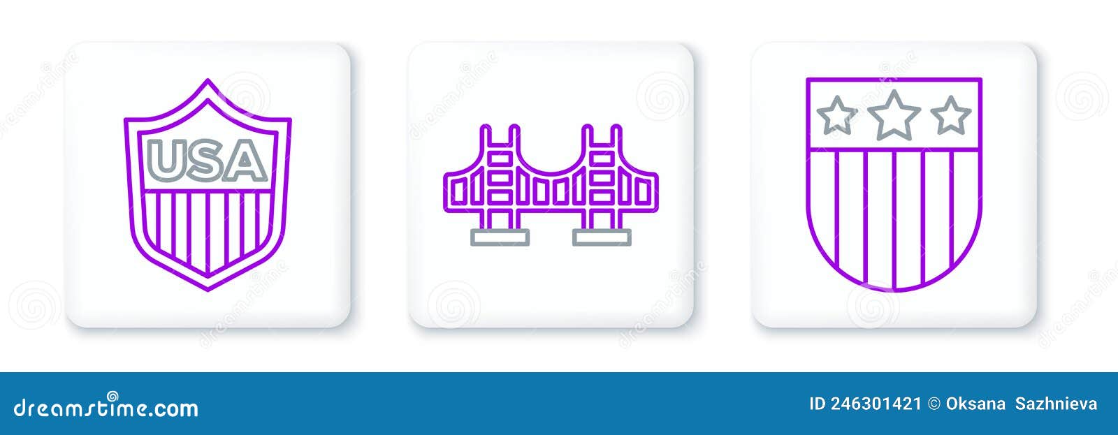 Set Line Shield with Stars, and Golden Gate Bridge Icon. Vector Stock ...