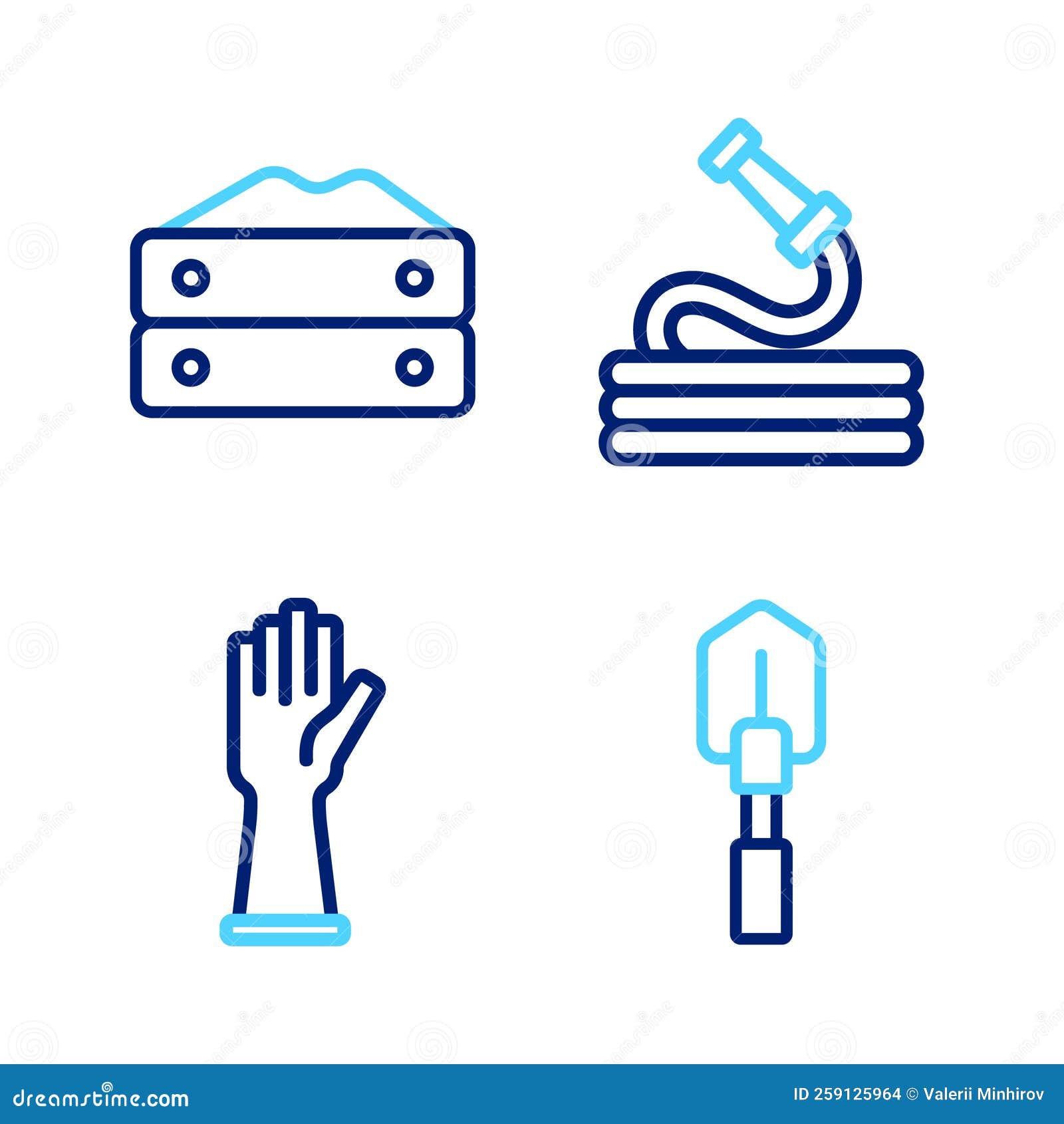 Set Line Shovel, Rubber Gloves, Garden Hose and Bag of Flour Icon ... Set Line Shovel, Rubber Gloves, Garden Hose and Bag of Flour Icon ...