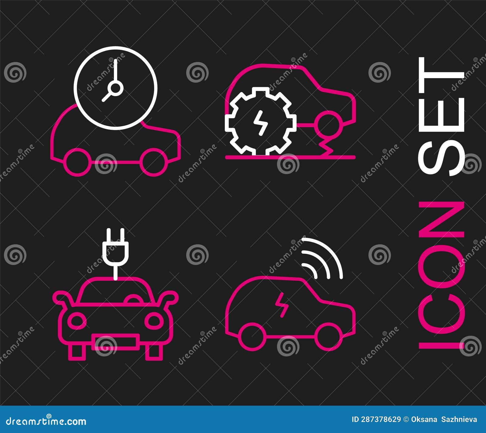 Set Line Smart Car System, Electric, Service and Icon. Vector Stock ...