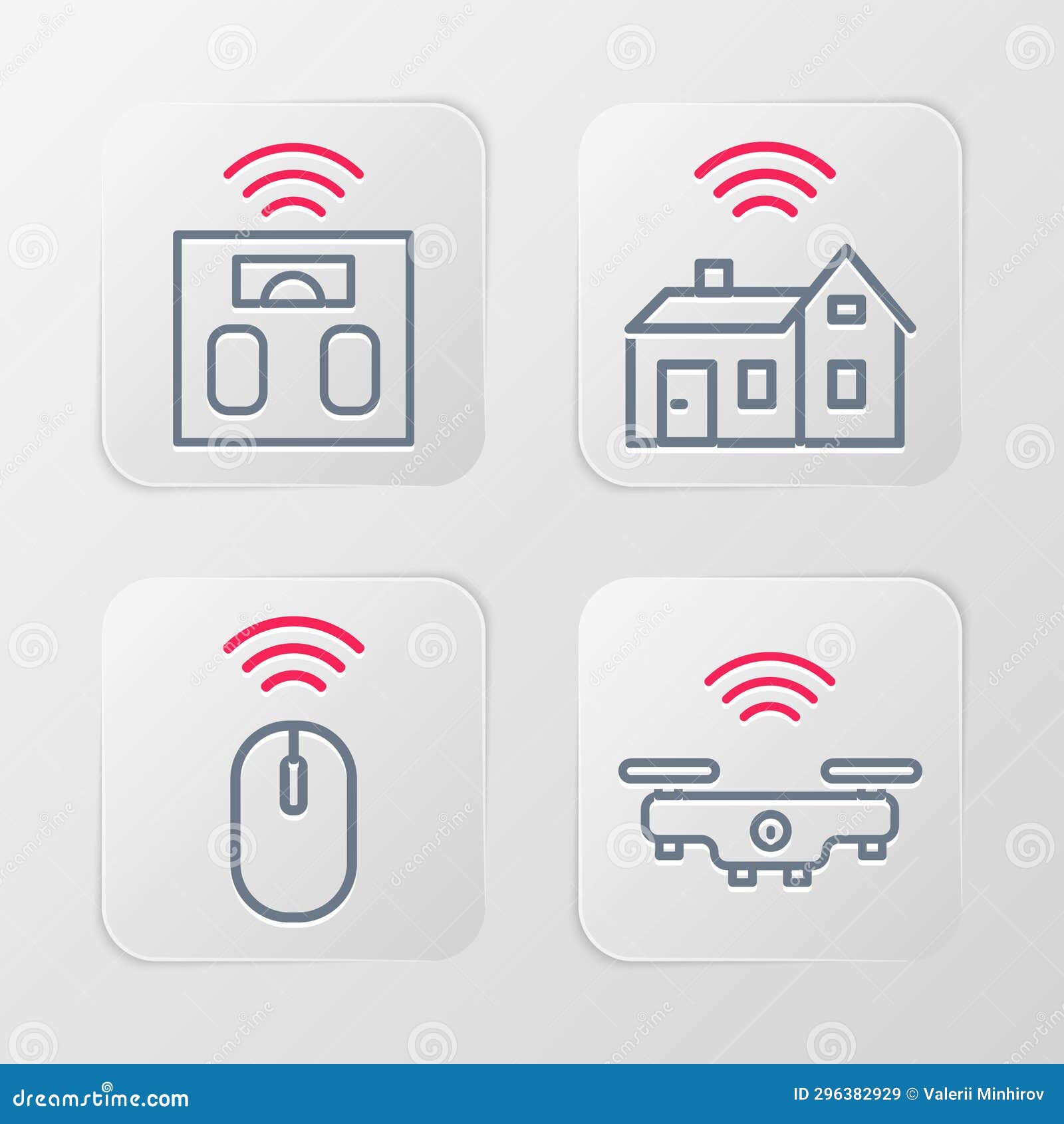 Set Line Smart Drone, Wireless Mouse, Home with Wireless and Bathroom ...