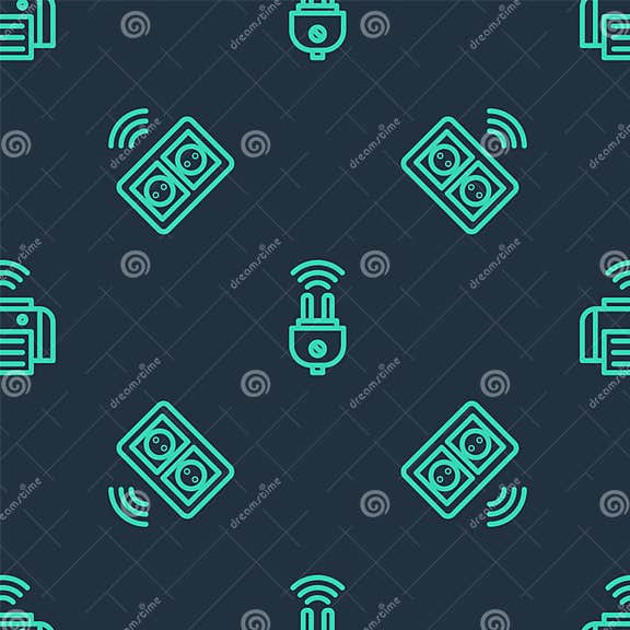 Set Line Smart Electric Plug, Electrical Outlet and Printer on Seamless ...