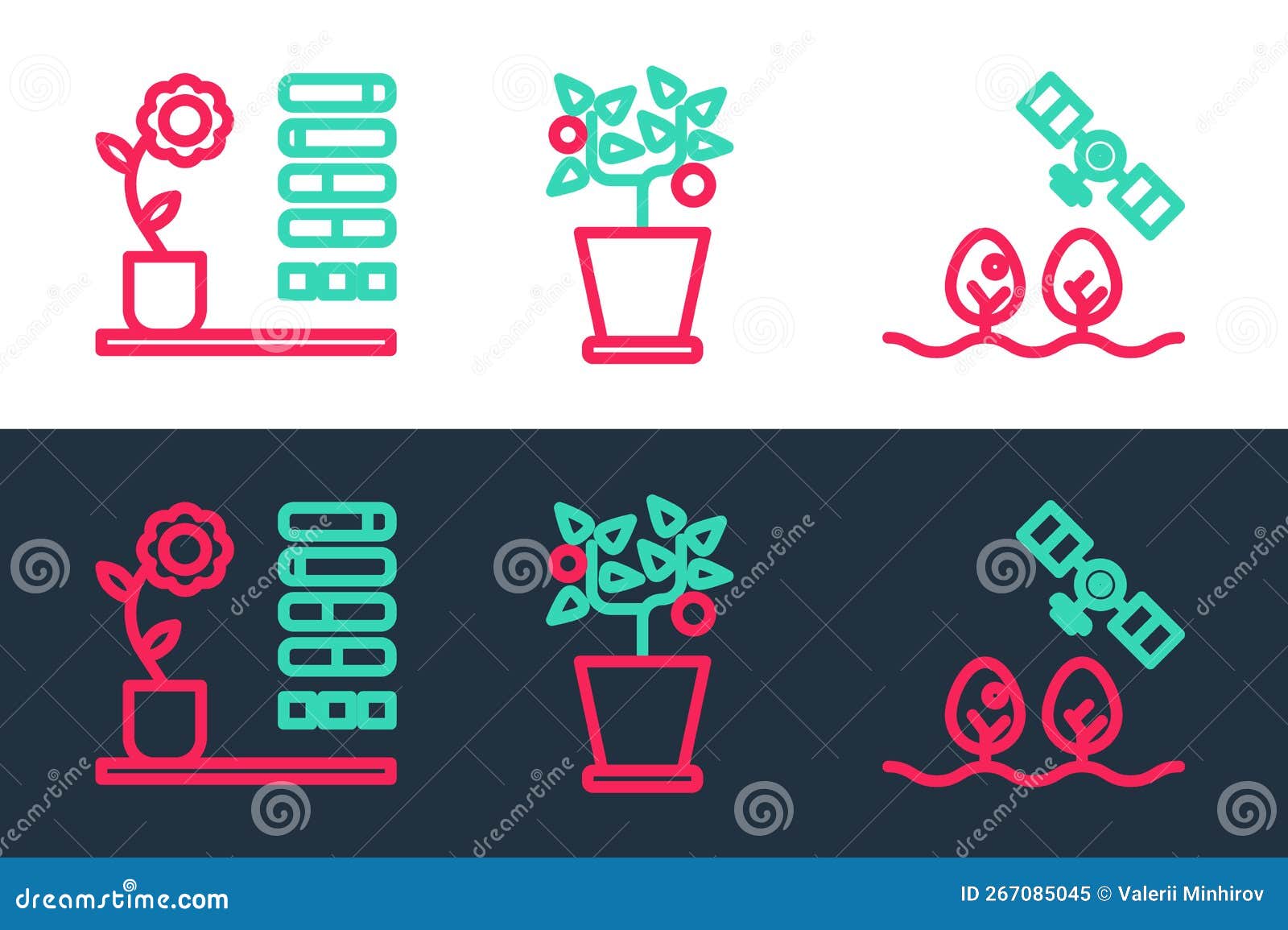 Set Line Smart Farm with Drone, Flower Status and Plant in Pot Icon ...