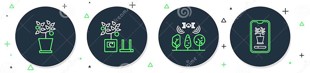 Set Line Smart Farming Technology, with Drone, Plant Pot and Control ...