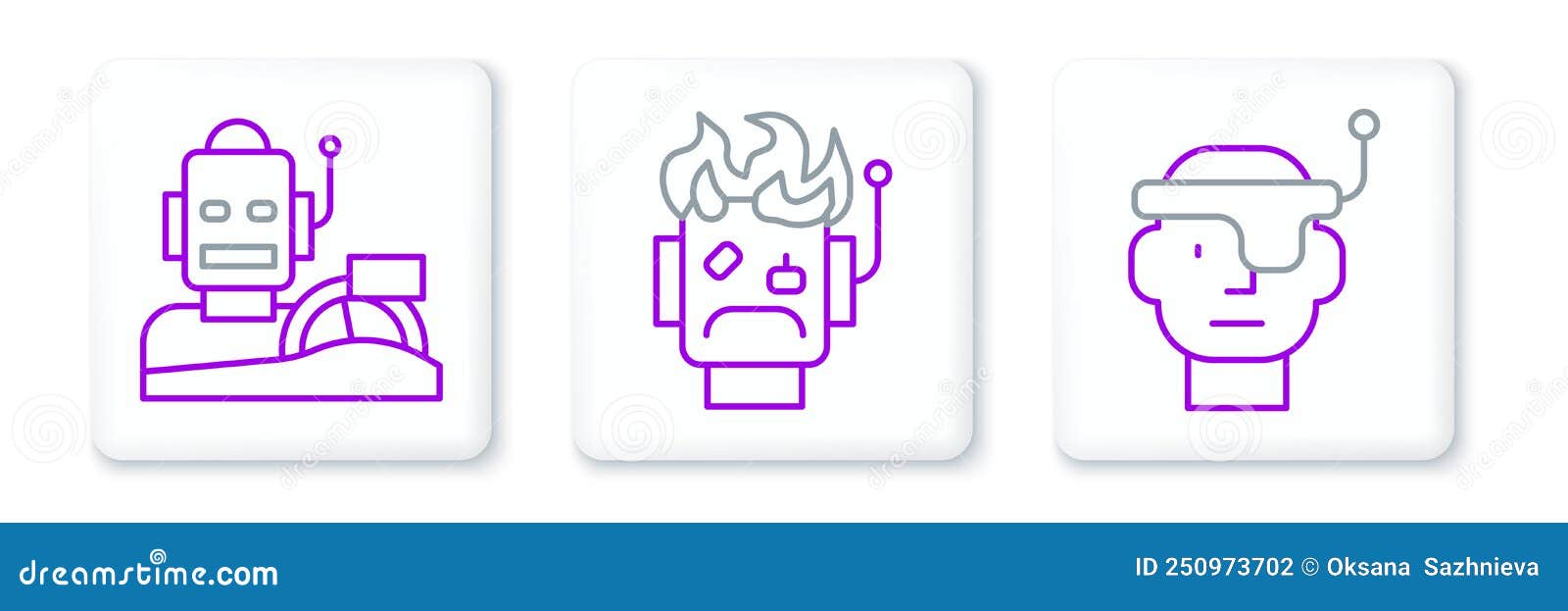 Set Line Smart Glasses, Robot Humanoid Driving Car and Burned Out Icon ... Set Line Smart Glasses, Robot Humanoid Driving Car and Burned Out Icon ...