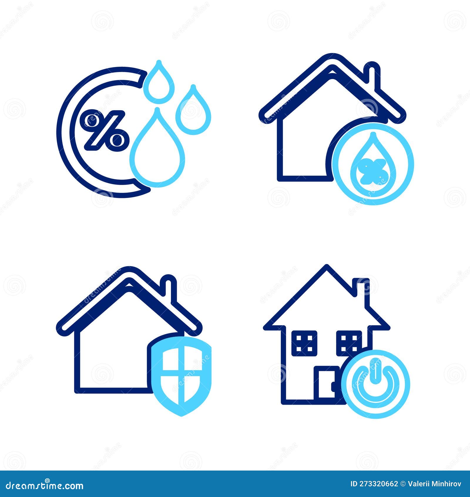 Set Line Smart Home, House Under Protection, Humidity and Humidity Icon ...