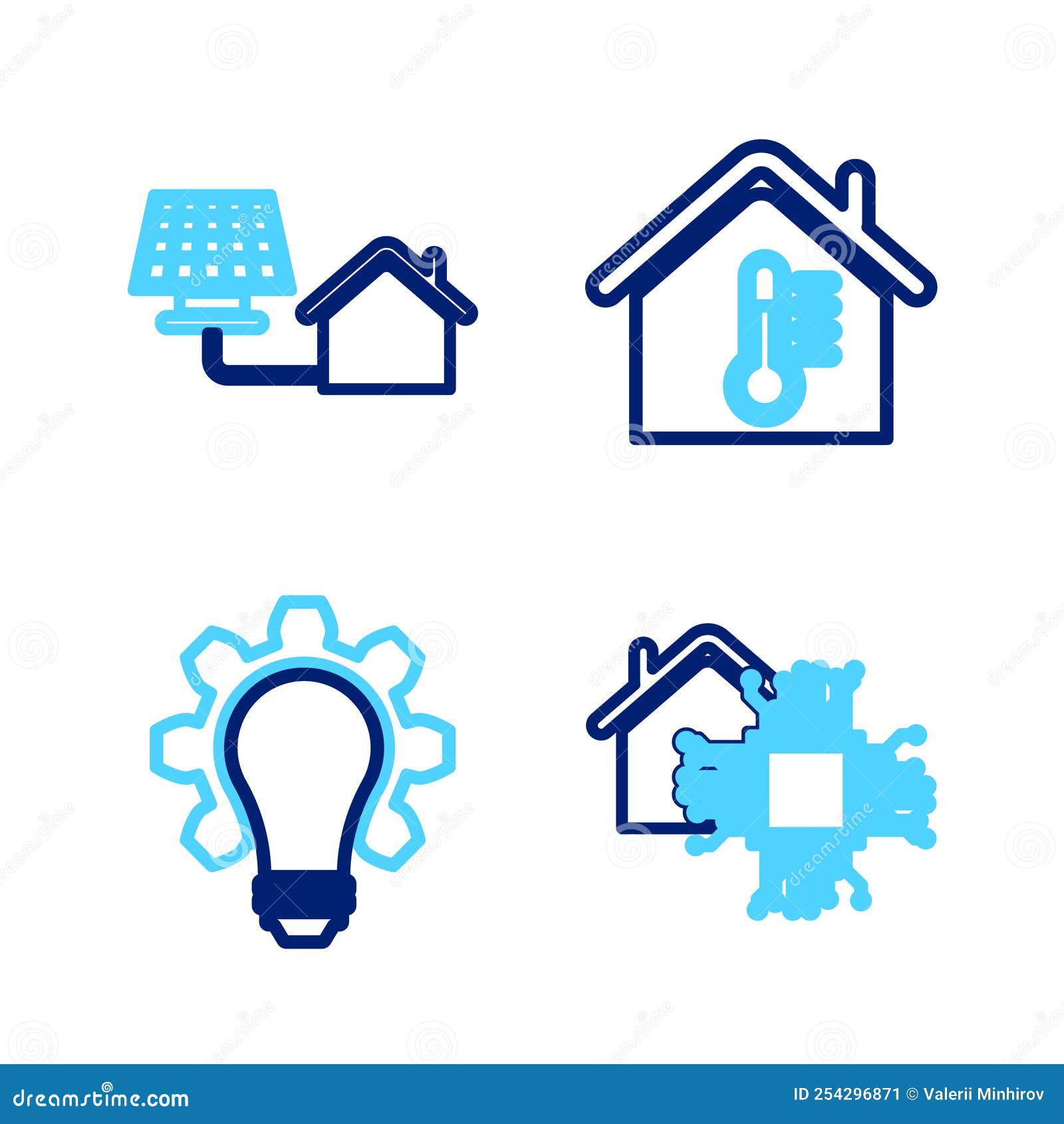Set Line Smart Home, Light Bulb and Gear, House Temperature and with ...
