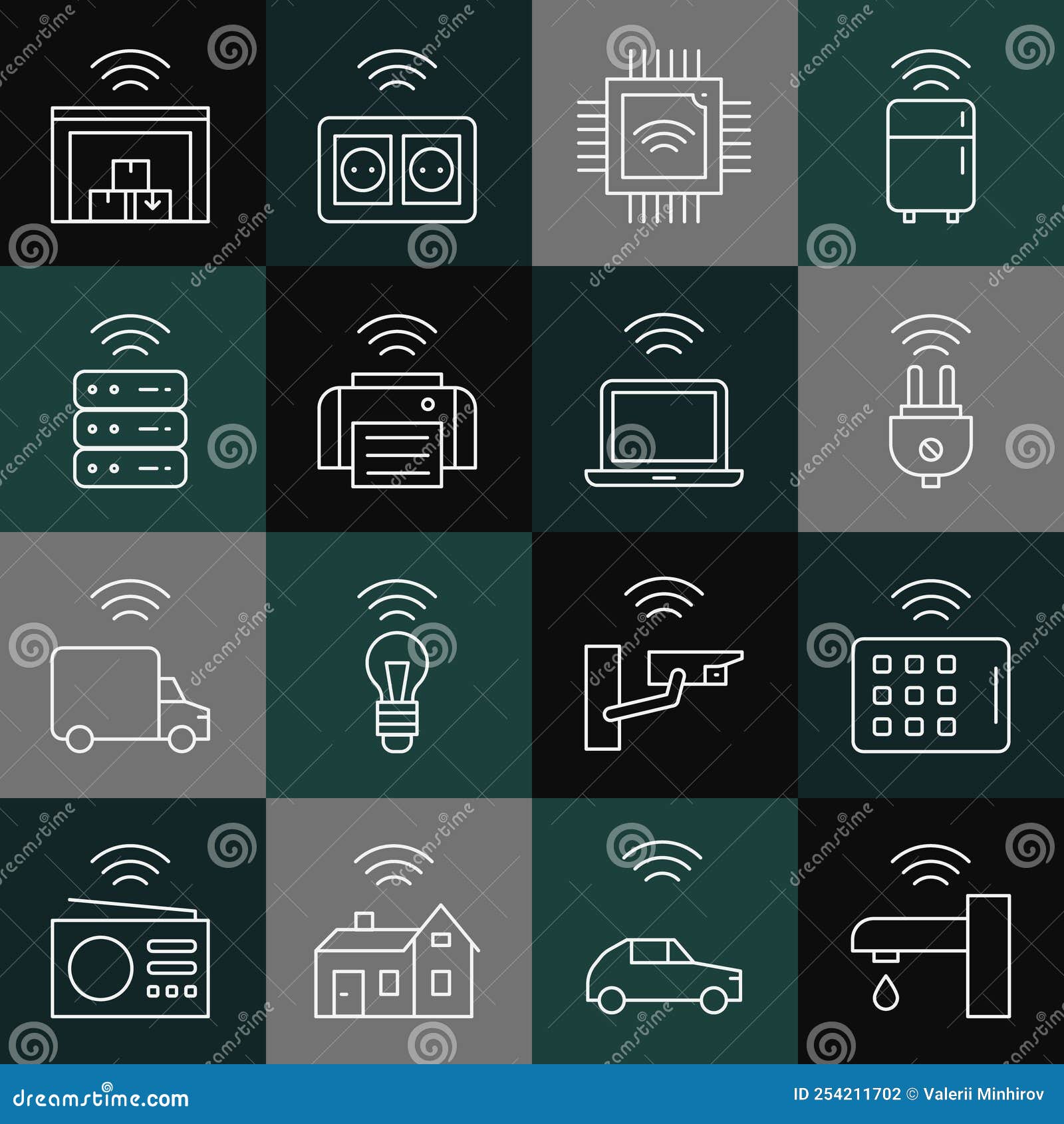 Set Line Smart Water Tap, Wireless Tablet, Electric Plug, Processor with Microcircuits CPU ...