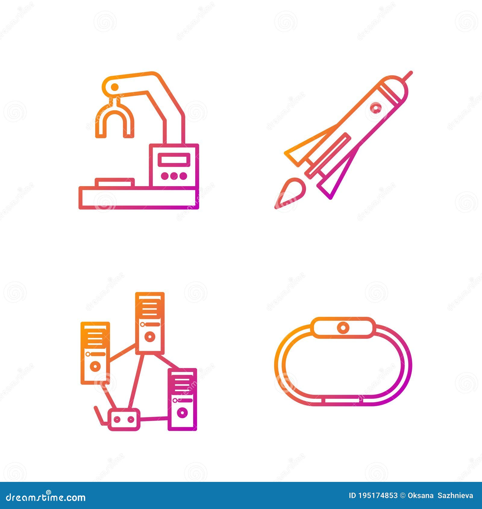 Set Line Smartwatch, Computer Network, Robotic Robot Arm Hand Factory ...