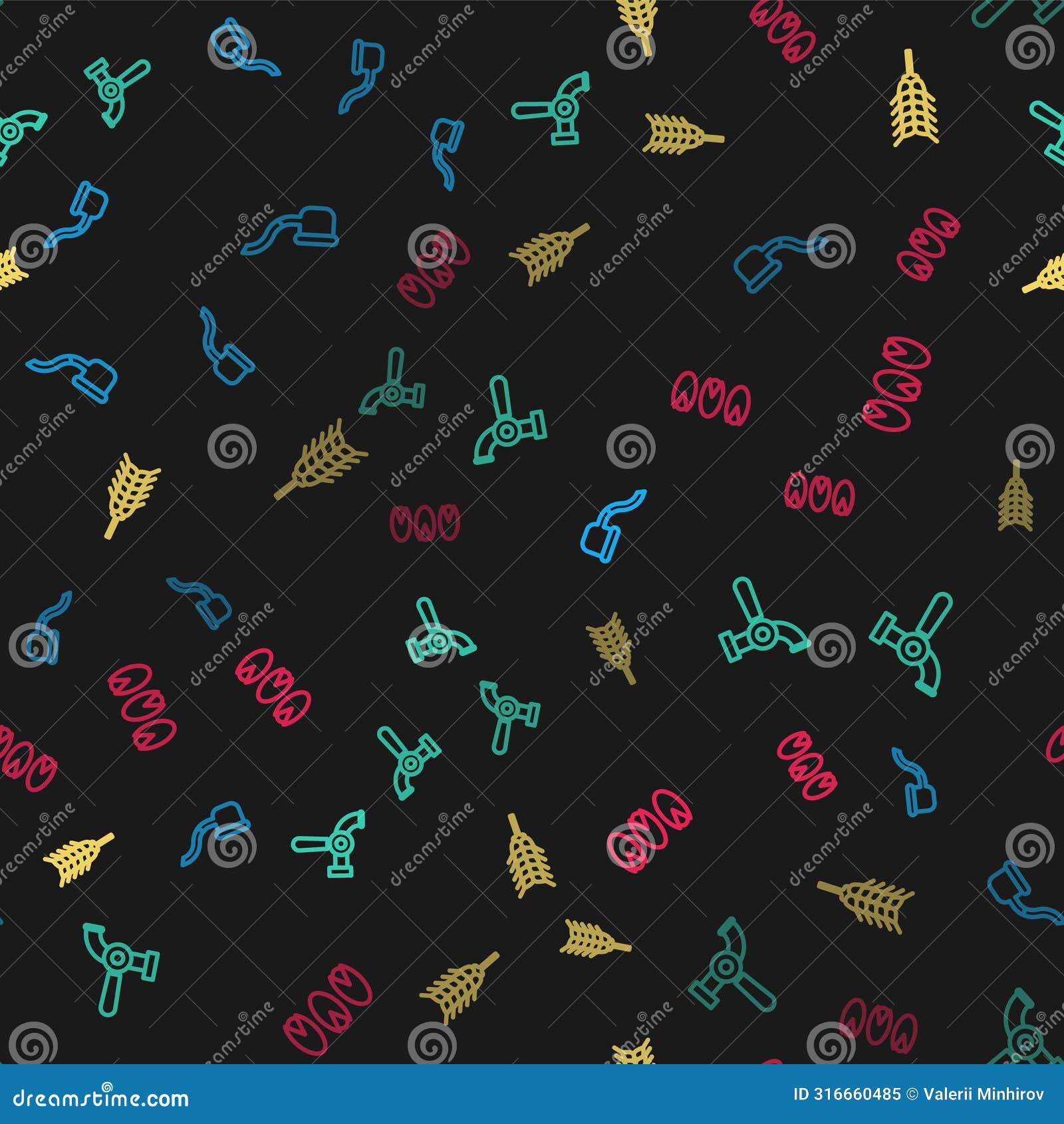 Set Line Smoking Pipe, Beer Tap, Wheat and Pistachio Nuts on Seamless ...