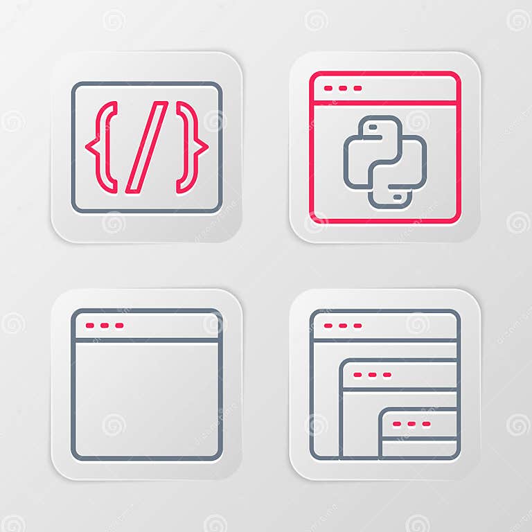 Set Line Software, Browser Window, Python Programming Language and Programming Syntax Icon ...