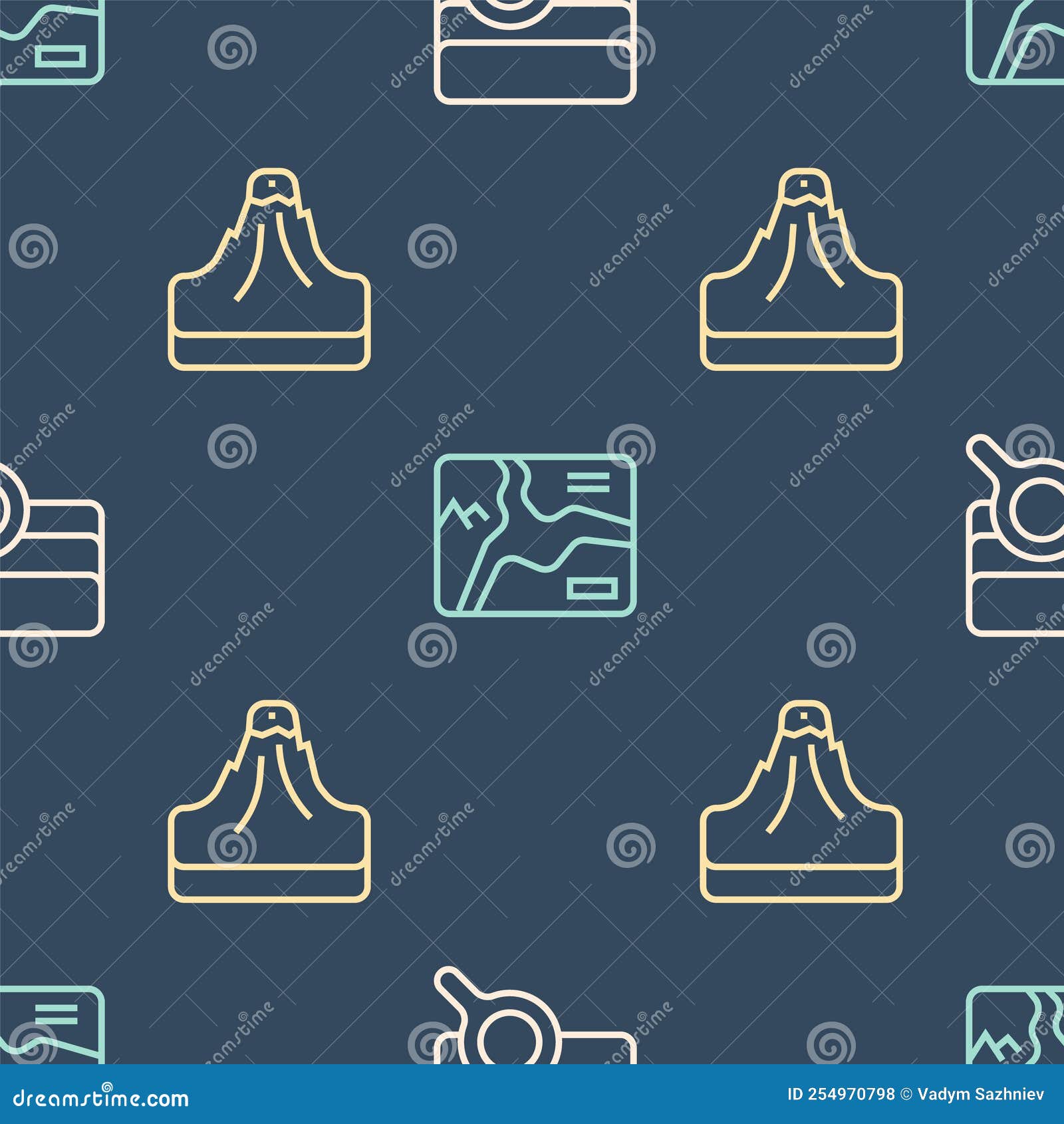 Set Line Soil Analysis, Volcano and Topographic Map on Seamless Pattern ...