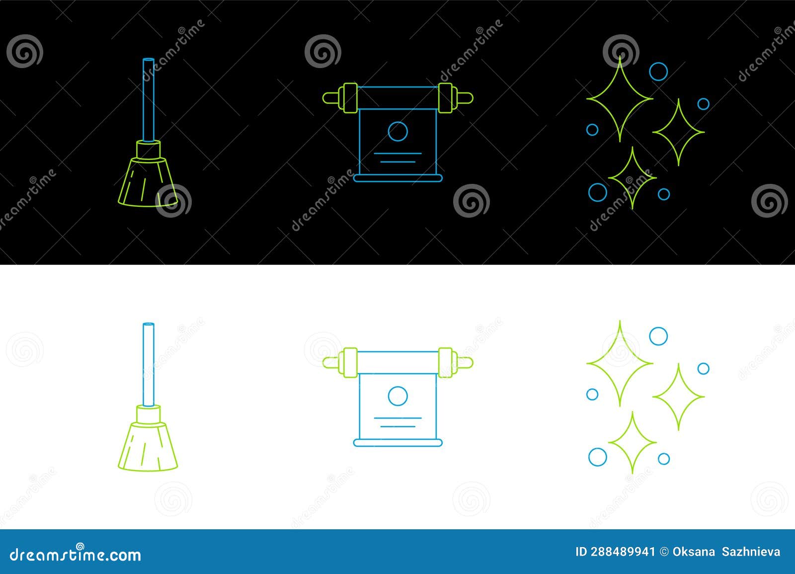 Set Line Sparkle Stars with Magical Glitter, Witches Broom and Magic ...