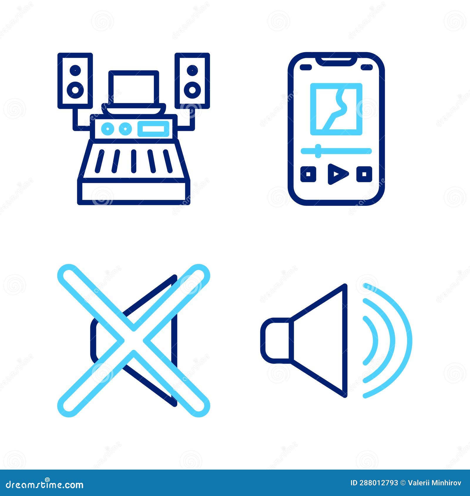 Set Line Speaker Volume, Mute, Music Player and Recording Studio Icon ...