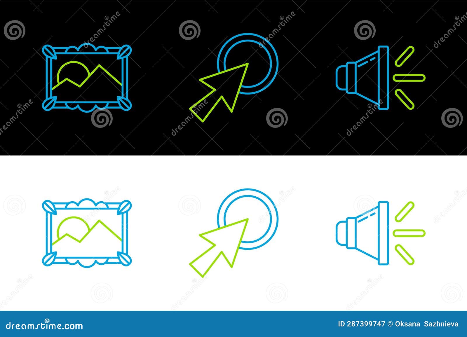 Set Line Speaker Volume, Picture Landscape and Arrow Cursor Icon ...