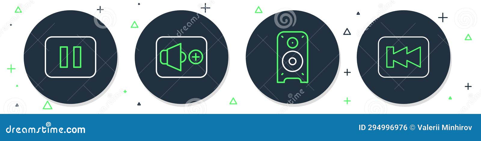 Set Line Speaker Volume, Stereo Speaker, Pause Button and Rewind Icon ...