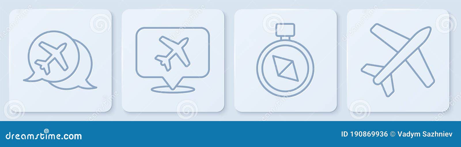 Set Line Speech Bubble with Airplane, Compass, Speech Bubble with ...