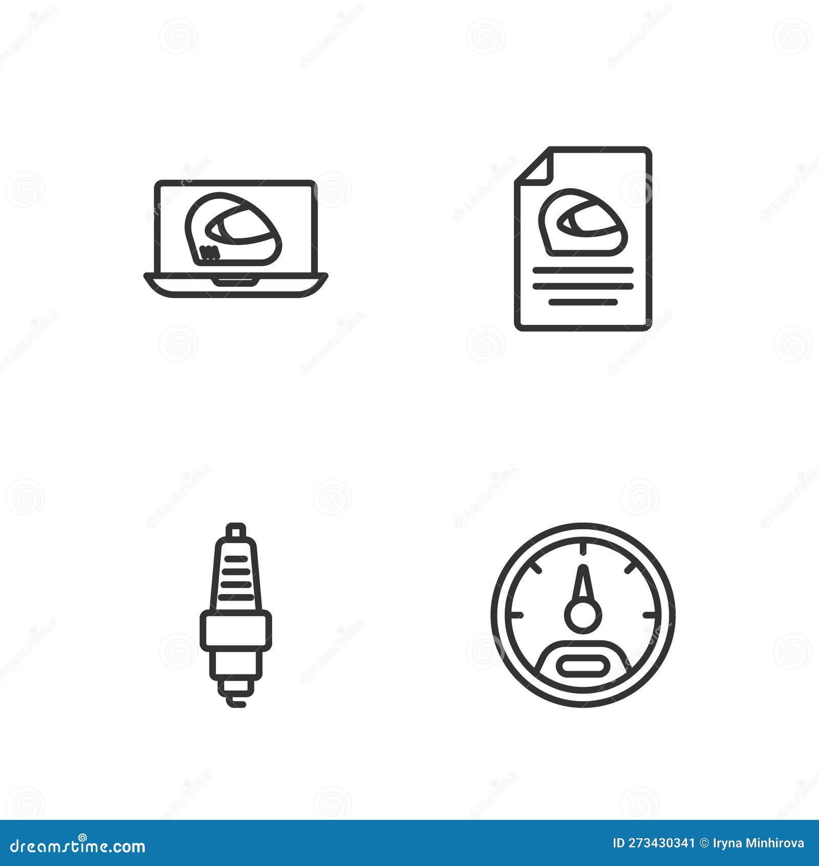 Set Line Speedometer, Car Spark Plug, Racing Helmet and Icon. Vector ...