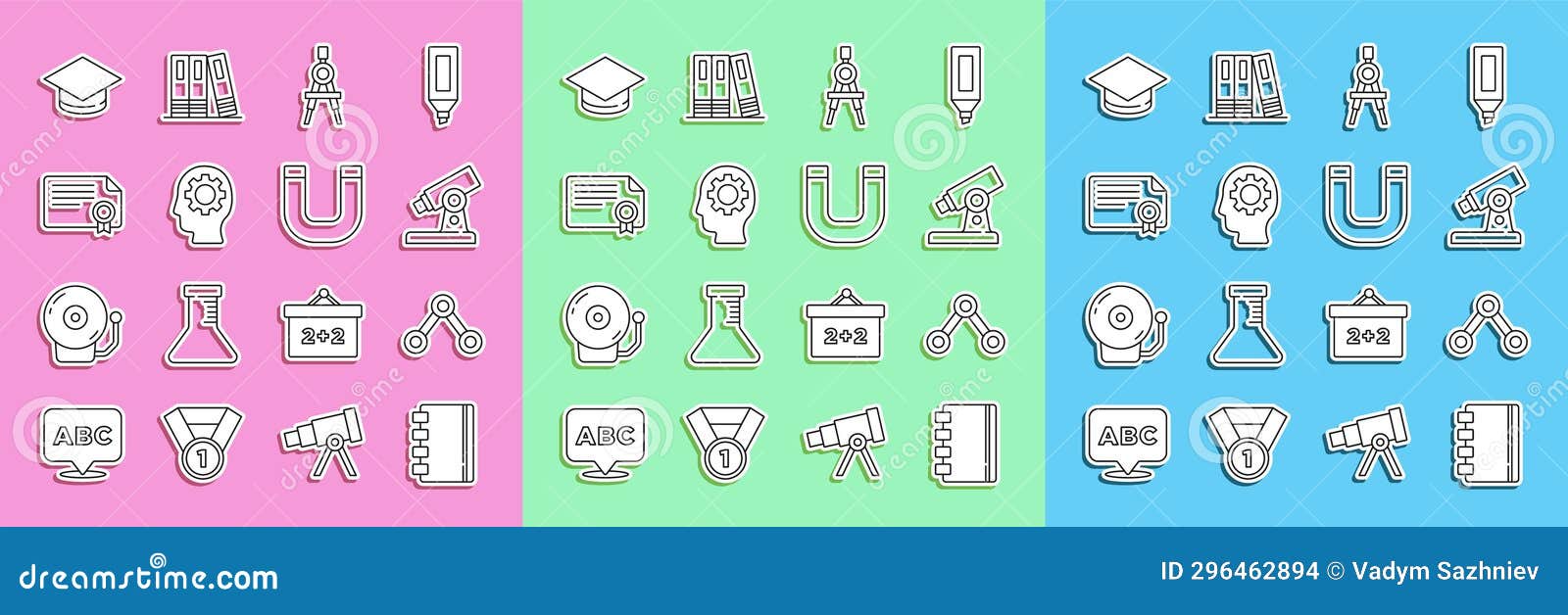 Set Line Spiral Notebook, Molecule, Microscope, Drawing Compass, Head ...