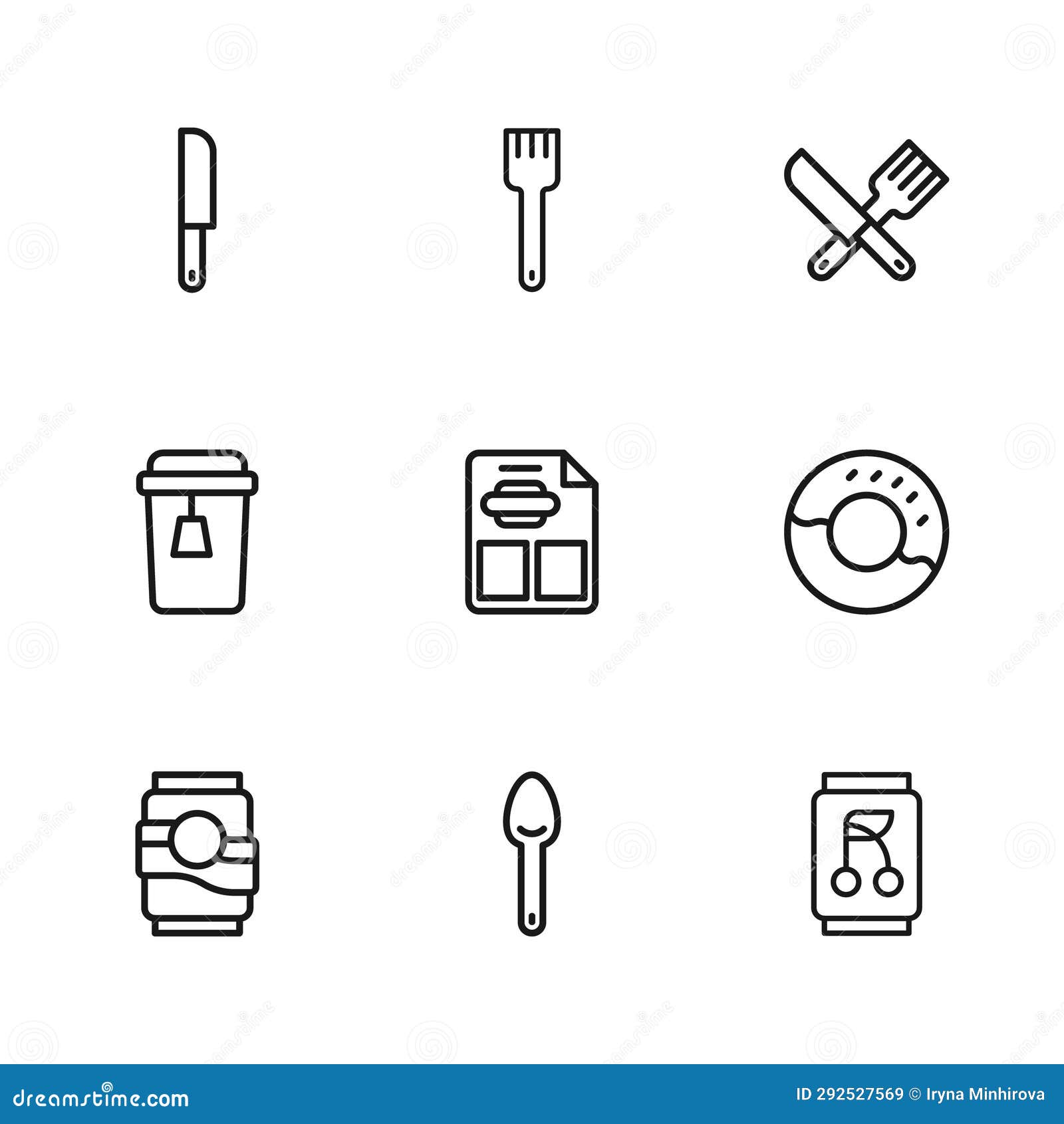 Set Line Spoon, Donut, Soda Can, Restaurant Cafe Menu, Crossed Knife ... Set Line Spoon, Donut, Soda Can, Restaurant Cafe Menu, Crossed Knife ...