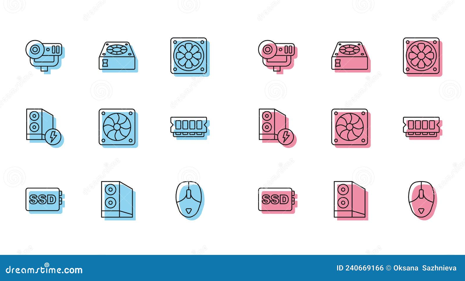 Set Line Ssd Card Case Of Computer Web Camera Computer Mouse Cooler Ram Random Access