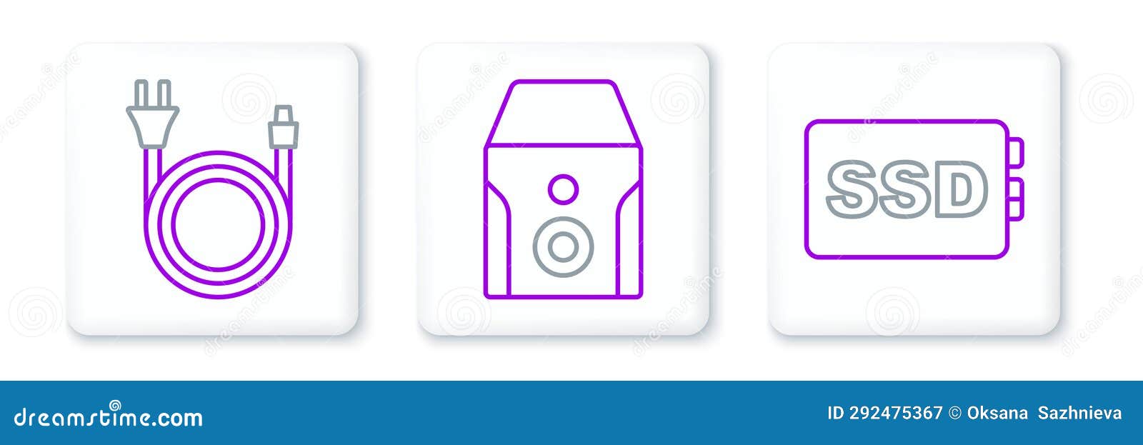 Set Line SSD Card, Electric Plug and Uninterruptible Power Supply Icon. Vector Stock Vector ...